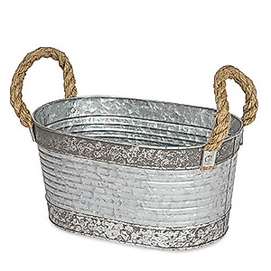 The Lucky Clover Trading Jillian Oblong Galvanized Metal Container with Rope Handles 12in