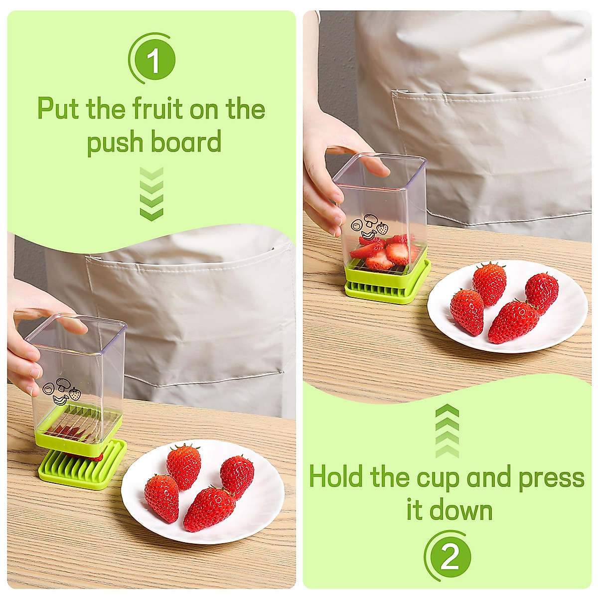 FOLENCER 2 Pack Strawberry Slicer,Upgraded Fruit Cup Slicer with Push Plate,Fruit & Strawberry Cutter for Quickly Making Fruit Vegetable Salad,Integrated Blade Design,Enssential Kitchen Gadget.