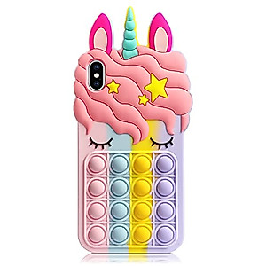 HoneyAKE Fidget Toys Phone Case for iPhone XS iPhone X Case Bubble Bumper Protective Soft Silicone Shockproof Stress Reliever Pop Fun Phone Cover Shell Women Girls Case for iPhone X/XS 5.8Inch,Rainbow