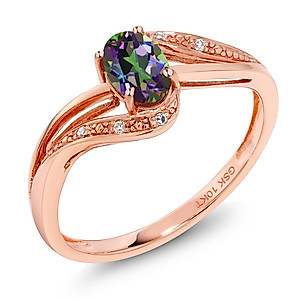 Gem Stone King 10K Rose Gold Green Mystic Topaz and Diamond Engagement Bypass Ring For Women (0.54 Cttw, Gemstone Birthstone, Available In Size 5, 6, 7, 8, 9)