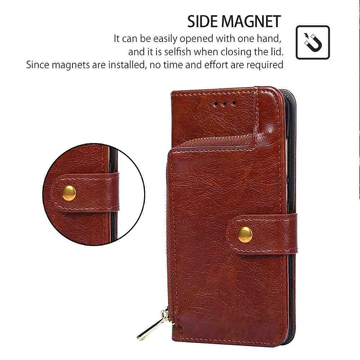 YOUKABEI MojieRy Phone Cover Zipper Wallet Folio Case for LG V20, Premium PU Leather Slim Fit Cover for LG V20, 1 Photo Frame Slot, 3 Card Slots, Dirt-Proof, Brown