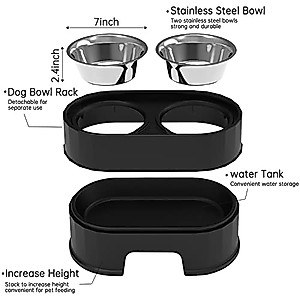 MASOCAT Raised Dog Bowls,Stainless Steel Dog Food Dish and Pet Water Bowls,Elevated Height Adjustable Double Bowl with Stand for Small Medium Dogs and Cats (Black)