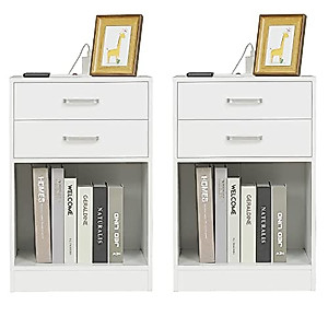 ADORNEVE Nightstands Set of 2,White Night Stand with Charging Station & Drawers,Night Stands for Bedrooms 2