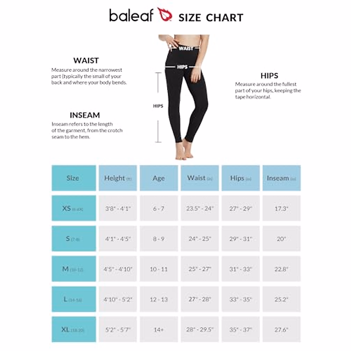 BALEAF Black Leggings Girls Dance Tights Yoga Pants with Pocket Preppy Clothes Kids Teen Running Athletic Workout Ballet Size 10-12