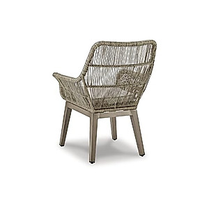 Signature Design by Ashley Beach Front Casual Outdoor Wood-Look Arm Chair with Cushion, 2 Count, Brown