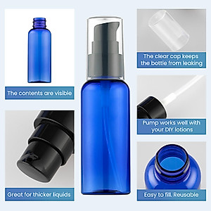 VIDELLY 10 Pieces Travel Pump Bottles for Toiletries 2oz Small Pump Bottles Clear Travel Bottle Plastic Empty Spray Bottle Dispenser With Black Cap For Lotion Cream Essential Oil,50ml Blue (Blue,