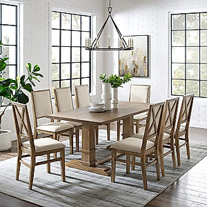 Crosley Furniture Joanna 9-Piece Dining Set with Table and 8 Upholstered Back Chairs, Rustic Brown/Crème