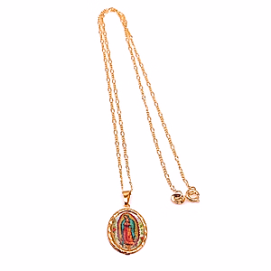 LESLIE BOULES Virgen de Guadalupe Medal Necklace for Women 18K Gold Plated Chain (A-Virgen de Guadalupe)