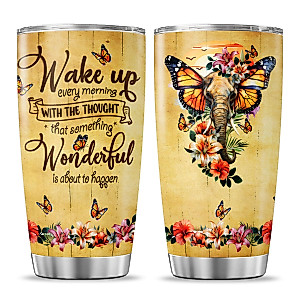 HUBUPU Elephant Gifts, Flower Butterfly Floral, Tumbler 20 Oz With Lid And Straw, Elephant Inspiring