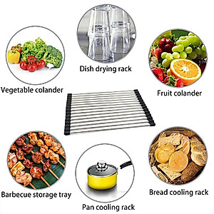 Fafcitvz Stainless Steel Roll Up Dish Rack Over The Sink Roll Out Dish Drying Rack for Kitchen Dishes,Cups