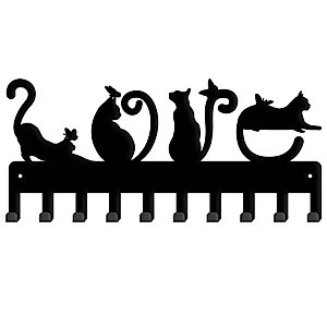 SUPERDANT Cats Metal Key Holder Cat Love Decorative 10 Hook Key Rack Organizer Wall Mounted Entryway Key Belt Umbrella Hooks Personalized Key Hanger Cat Lovers Gift for Wall Decoration