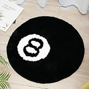 8 Ball Black Area Rug, Soft & Fluffy Billiard Pool Eight Ball Carpet Non-Slip Flocking Floor Rug for Living Dining Dorm Room Bedroom Decor