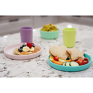melii Non-Suction Silicone Plate, Bowl and Cup Set for Toddlers, Kids and Children (Lime, Mint, Blue)