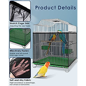 Bissap Bird Cage Seed Catcher, Universal Birdcage Net Nylon Adjustable Elastic Band Stretchy Skirts Mesh Cover for Parrot Cage Seed Guard (Not Include Birdcage)- Black