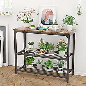 Ecoprsio Small Console Table, Sofa Table with Double Mesh Shelves, Industrial Entryway Table for Entryway, Hallway, Foyer, Front Hall, Sofa Couch, Living Room, Bar, Kitchen, 32 Inch, Rustic