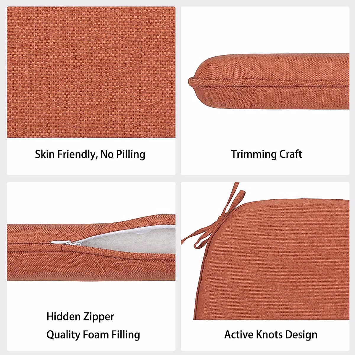 Magpie Fabrics Outdoor/Indoor 17"x16"x2" Chair Cushions with Ties Set of 4, Waterproof All Weather U-Shape Seat Pads Decoration for Patio Garden Furniture Home Office (Coral Red)