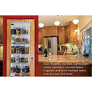 Regal Bazaar Over-The-Door Hanging White Pantry Organizer and Kitchen Storage Unit with 24 Crystal-Clear Vinyl Pockets and 3 Metal Hooks