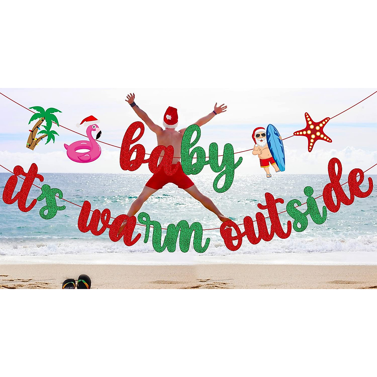 July Christmas Party Decorations, Baby Its Warm Outside Banner,Hawaii Mele Kalikimaka Christmas Decorations, Tropical Summer Christmas Banner Decorations