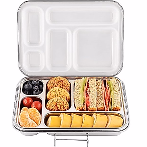 AOHEA Stainless Steel Lunch Box for Kids: Leak Proof Bento Lunch Box BPA Free 304 Stainless Steel Bento Box Stainless Bento Box with Containers for School and Office(5 Compartments)