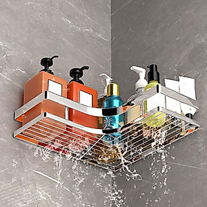 Shower Caddy Shelf, Stainless Steel Bathroom Corner Shelf No Drilling Corner Bath Organizer with Non Marking Adhesives for Home