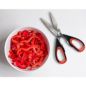 Premium Kitchen Shears by Better Kitchen Products, 8.5", All Purpose Stainless Steel Utility Scissors, Heavy Duty Scissors, Meat Scissors, Poultry Shears, Multipurpose for Culinary Prep(1PK-Black/Red)