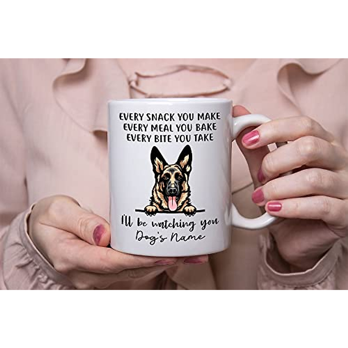 Personalized German Shepherd Coffee Mug, Every Snack You Make I'll Be Watching You, Customized Dog Mugs for Mom Dad, Gifts for Dog Lover, Mothers Day, Fathers Day, Birthday Presents