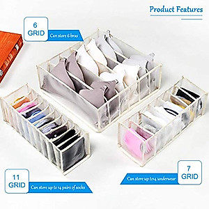 Underwear Drawer Organizer, Drawer Divider, Foldable Closet Storage Boxes Dresser Drawer Organizers for Underwear, Socks, Clothes, Stockings, Scarves, Ties and Bras Underwear Organizer Dividers 3Pcs