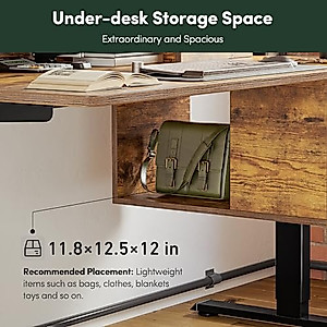 FEZIBO Whole-Piece Electric Standing Desk Adjustable Height with 3 drawers, 48 x 24 inches Stand up Desk with Monitor Shelf, Sit Stand Rising Desk with open storage, Rustic Brown (2 Packages)