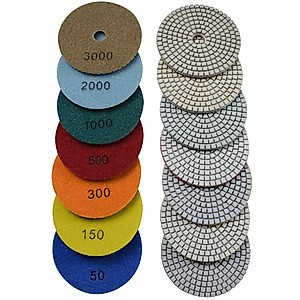 Konfor Diamond Polishing Pads Wet Buff 4 Inch 7-Step Hook And Loop for Sanding Stone Marble Granite