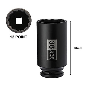 Mayouko 4PCS 1/2" Drive Deep Axle Nut Impact Socket Set, CR-MO, 12 Point Design, Metric, 30,32,34,36mm, 1/2 Inch Extra Deep Impact Socket