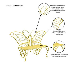 Plow & Hearth Weatherproof Butterfly Outdoor Bench | Holds Up to 300 lbs | Garden Patio Porch Park Deck | Metal | Yellow