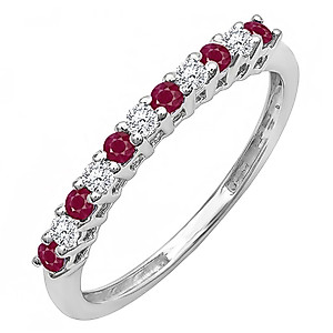 Dazzlingrock Collection Round Alternate Ruby & White Diamond Vintage Style Stackable Wedding Band for Her in 14K White Gold Size 7