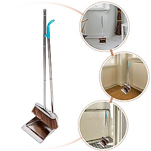 HOLIDYOYO Broom and Dustpan Set with Long Handle Stainless Steel Broomstick Standing Dust Pan for Floor Home Office Lobby A
