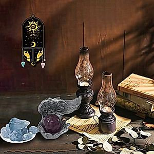 CREATCABIN Small Crystal Shelf Display Sun Moon Star Wooden Crystal Holder Stand with 3Pcs C1 Gemst1 Pendulum Chains Magical Witch Boho Altar for Hanging Crystals St1 Wall Decor 3.03 x 7.01inch