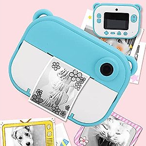 Print Out Camera, Photos Appear Immediately Small Portable One-Click Printing Kids Camera Prints Photos Easily Grasp for Kids for Outdoor(Blue)