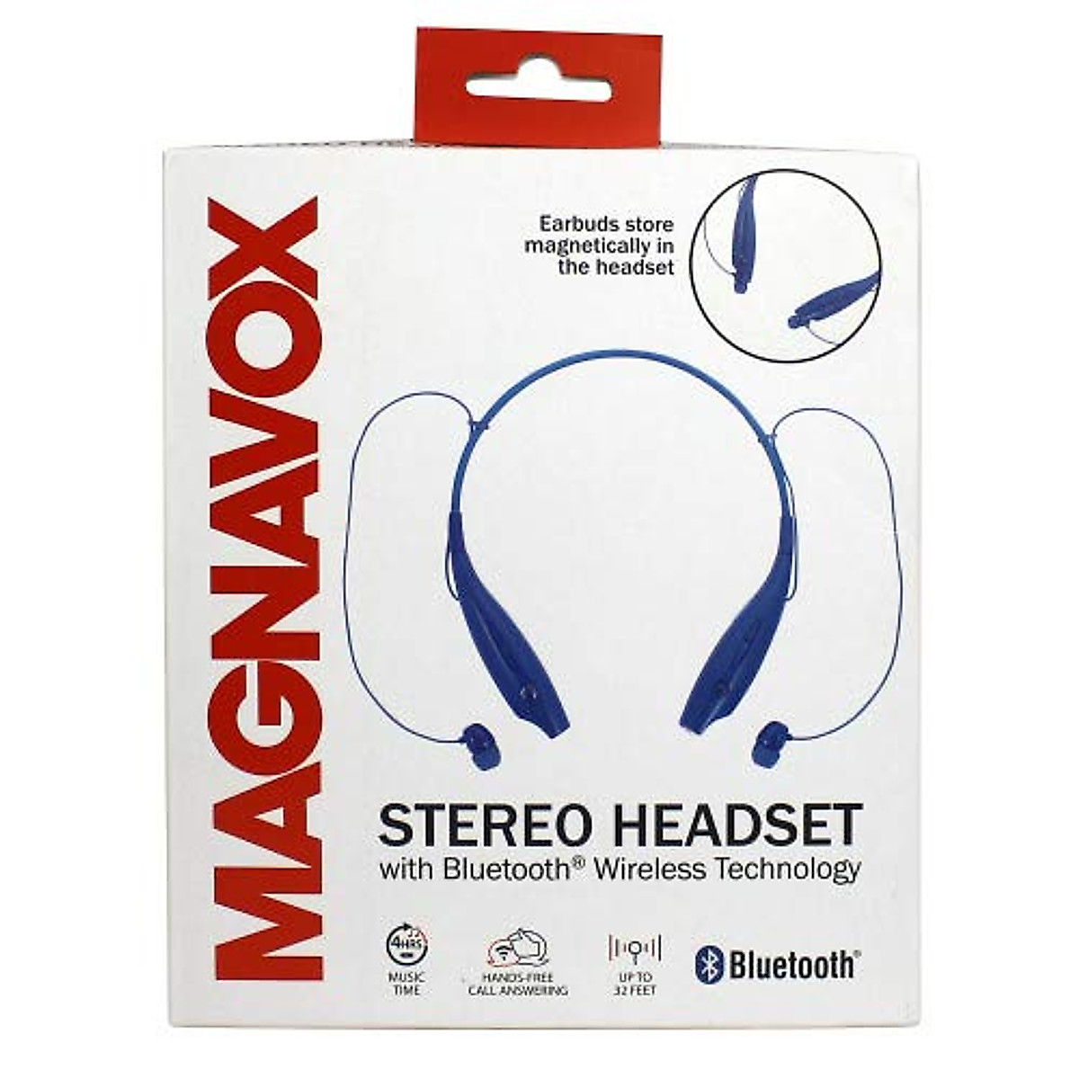 Magnavox MBH513-BL in-Ear Stereo Ear Buds with Microphone and Bluetooth Wireless Technology in Blue | Neckband Bluetooth Headphones | Compact Design |