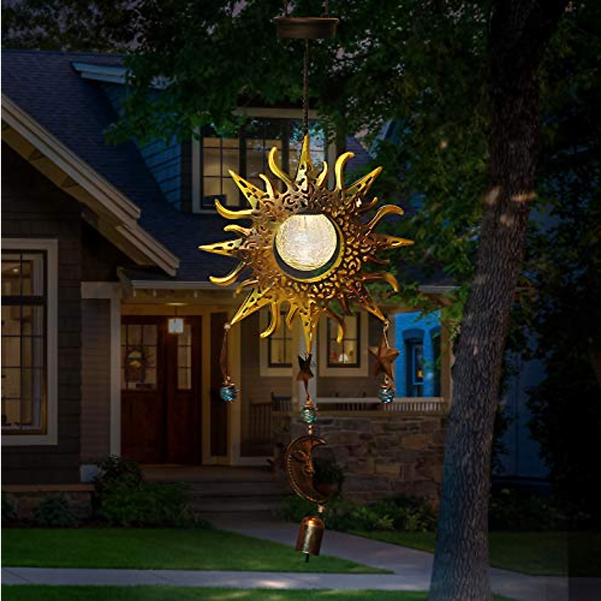 Hanging Solar Lights Wind Chimes: Sun Wind Chimes Outdoor for Mom's Day Gifts-Solar Wind Chimes Waterproof Globe Glass Path Lights with Windbells for Patio Lawn Porch Decoration and Festival Gifts