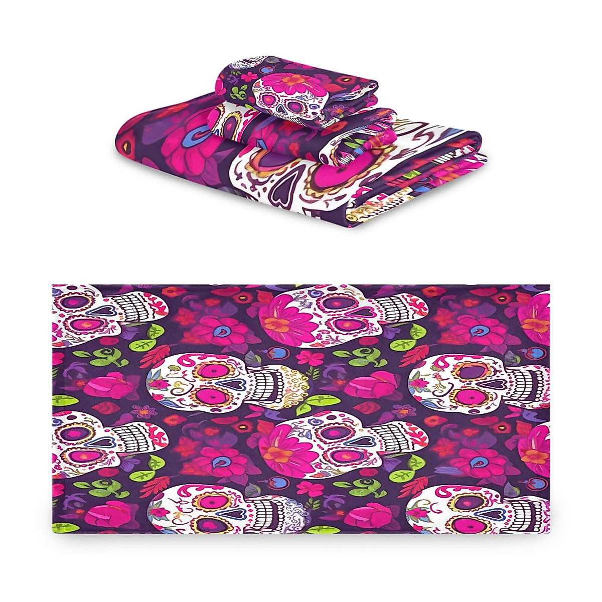 Flradish Halloween Skull Towels 3 Pack Bath Towels for Bathroom Set Soft Cotton Highly Absorbent Lightweight & Quickdry Towel Set 1 Bath Towel,1 Hand Towel,1 Washclothe