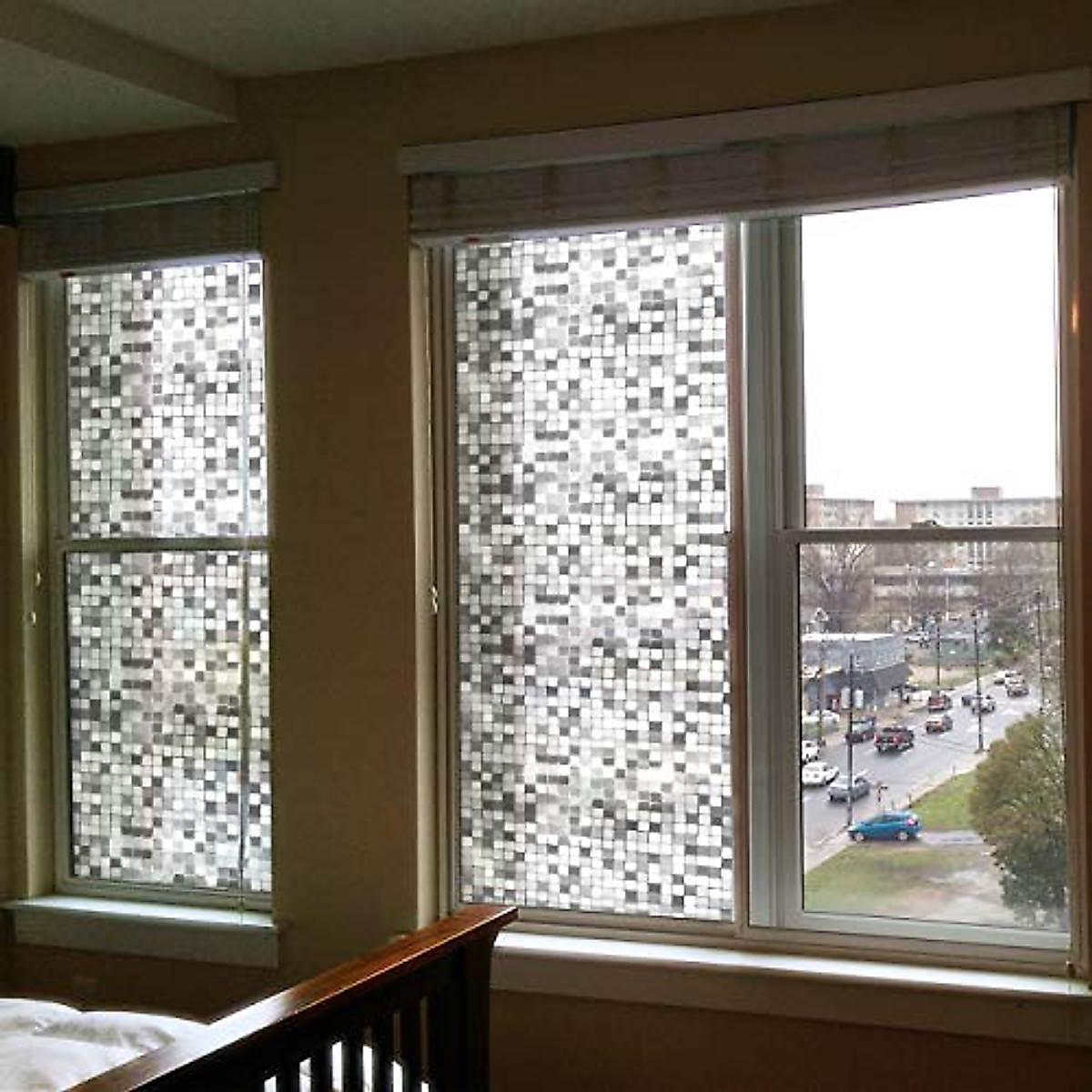 Yenhome Frosted Window Film Privacy Static Cling Window Film Decorative Window Film 3D Mosaic Window Sticker Sun Blocking Anti UV Glass Film for Door Bathroom Home Office Heat Control 17.7x118 inch