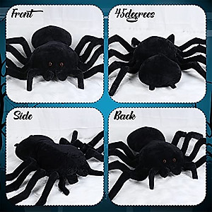 HyDren Halloween Giant Stuffed Spider Toy Huge Realistic Black Spider Stuffed Animal Plush Pillow Christmas Funny Prank Toys(15.75 x 9.84 Inch)