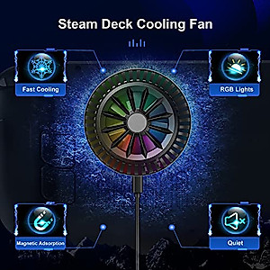 DEVASO Steam Deck Fan, Semiconductor Cooler for Steam Deck with 7-Blade Fan and RGB Colourful Light, 3 Seconds Fast Cooling Magnetic Fan Cooler for Steam Deck OLED, PlayStation Portal, ASUS ROG Ally