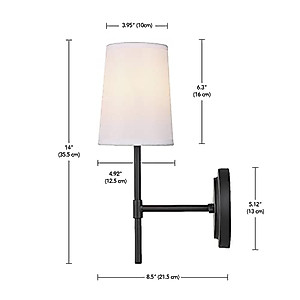 Globe Electric 51859 1-Light Wall Sconce, Matte Black, White Fabric Shade, Wall Lighting, Wall Lamp Dimmable, Wall Lights for Bedroom, Kitchen Sconces Wall Lighting, Home Décor, Bulb Not Included