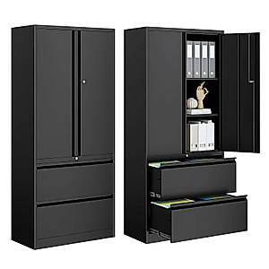 2-Drawer Metal File Cabinet, Lateral Vertical Filing Cabinets for Home Office, Locking File Cabinet with Storage Shelves, Legal/Letter/A4 Size Office File Cabinet, (Black, Assemble Required)