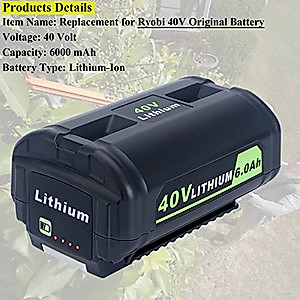 Lasica Replacement for Ryobi 40V 6.0Ah Battery, Compatible with Ryobi 40-Volt Collection Cordless Power Tools RY405010 RY40890VNM OP4040 OP4050A OP40601 OP40201 OP4026 OP4030 OP4060 Lithium Battery
