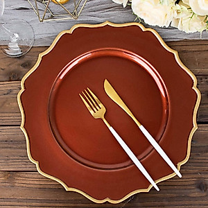 Efavormart 6 Pack | Terracotta & Gold 13" Round Scallop Rim Plastic Charger Plates, Tabletop Dinnerware Decor