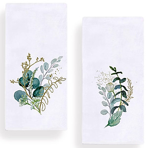 Botanical Eucalyptus Kitchen Dish Towel 18 x 28 Inch, Seasonal Spring Summer Greenery Tea Towels Dish Cloth for Cooking Baking Set of 2