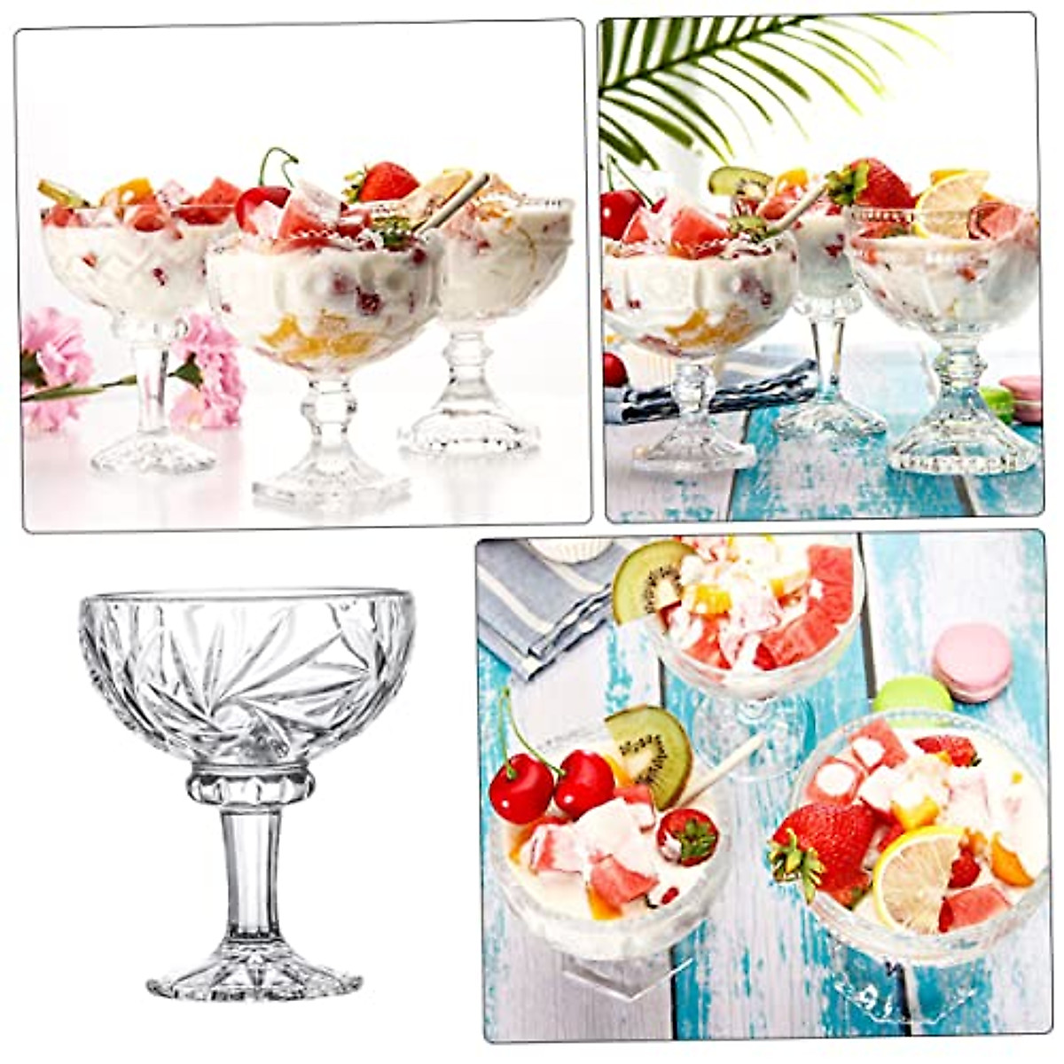 Luxshiny 4pcs Dessert High Salad Transparent Serving Snack Tumbler Clear Bowls Yogurt Trifle Beach Muffins Cups Beverage Tasting Delicate Smoothie Container Base Custard Fruit with Bar
