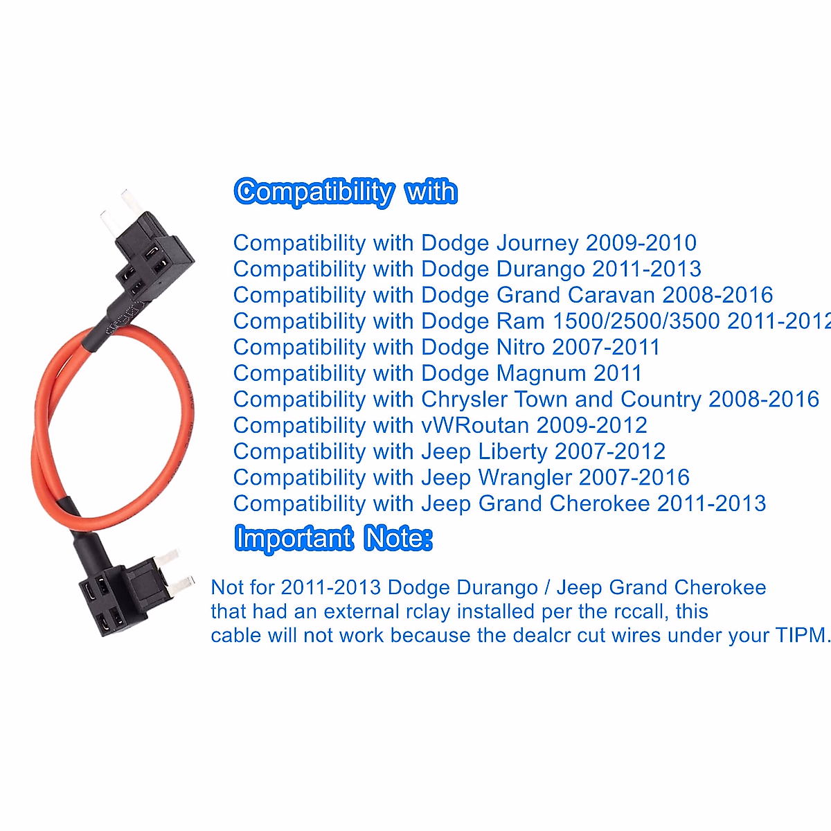 TIPM Bypass Cable, Fuse Adapter Fuse Holder,Repair Fuel Pump Relay Bypass Cable Compatible with Dodge Ram 1500 2500 3500 Jeep Chrysler VW 2007-2016, 14AWG Wire/20AMPs Replace CBWPR091AA