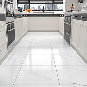 WESTICK Peel and Stick Floor Tile White Marble Bathroom Floor tiles Peel and Stick Waterproof Vinyl Flooring Stick on Floor Tiles Adhesive Flooring Tiles for Kitchen Bedroom Camper 12 x 12 in 5 PCS