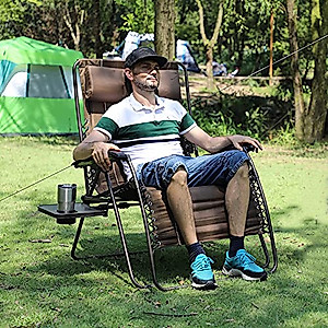 TIMBER RIDGE XXL Oversized Zero Gravity Chair, Full Padded Patio Lounger with Side Table, 33” Wide Reclining Lawn Chair, Support 500lbs (Brown)